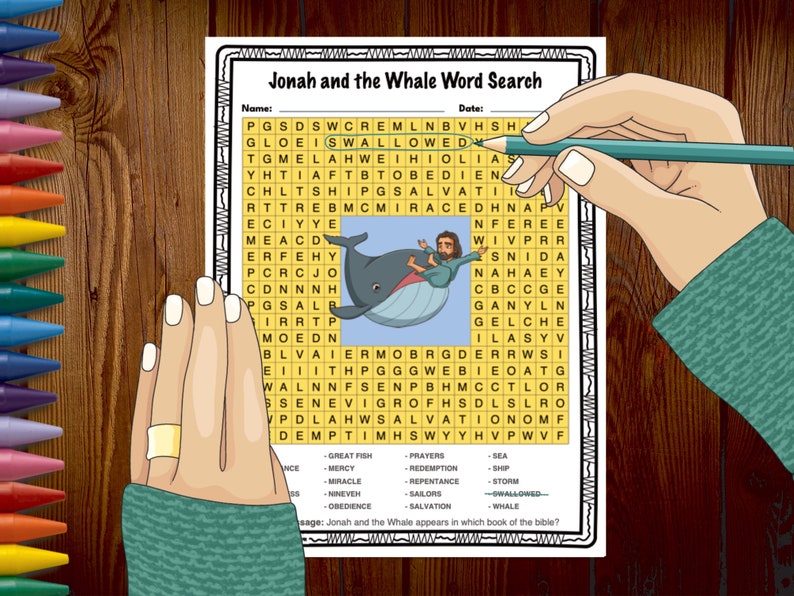 Jonah and the Whale Word Search Bible Puzzle Worksheet Printable ...