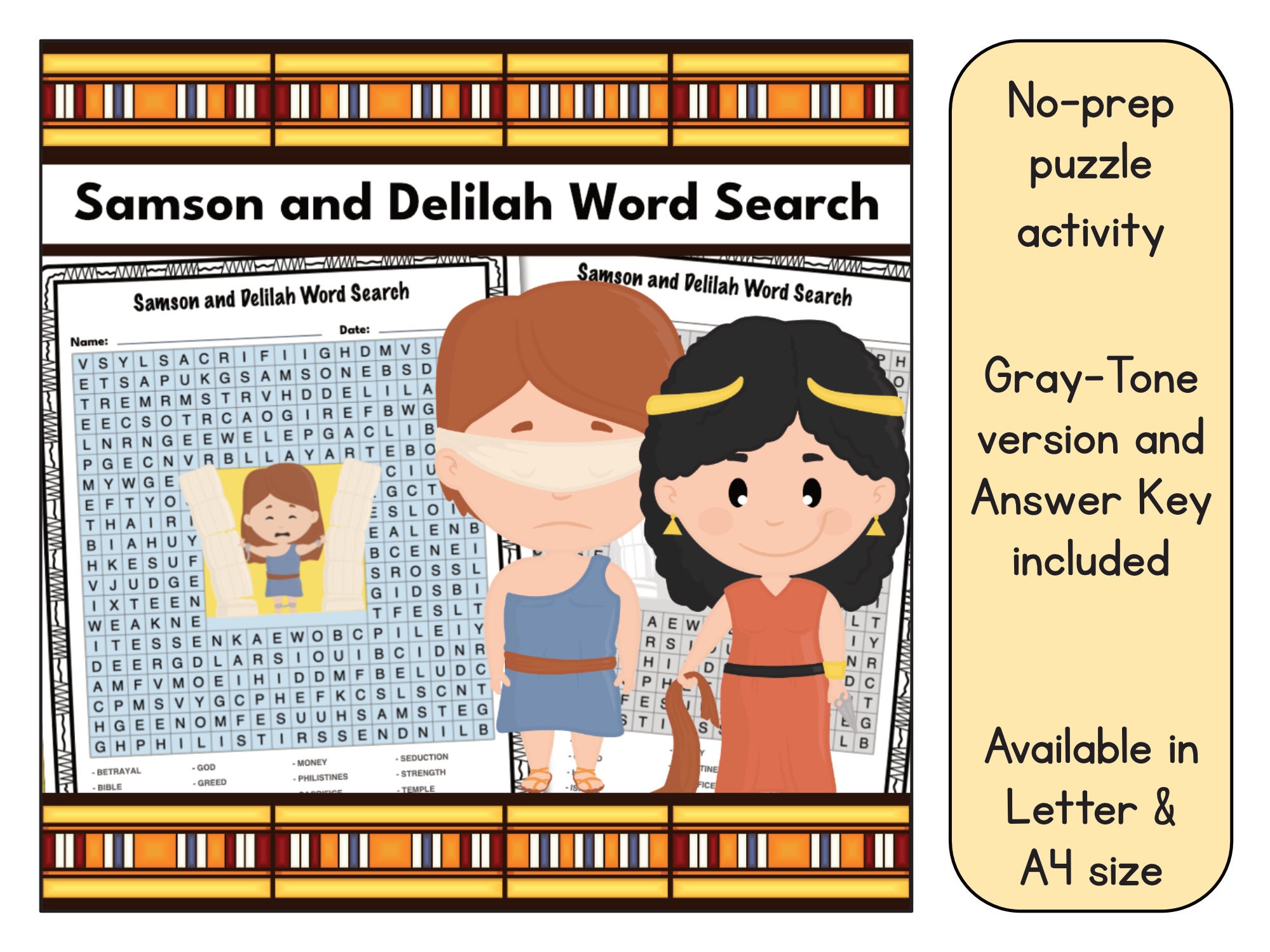 Samson and Delilah Word Search Bible Puzzle Worksheet Printable ...