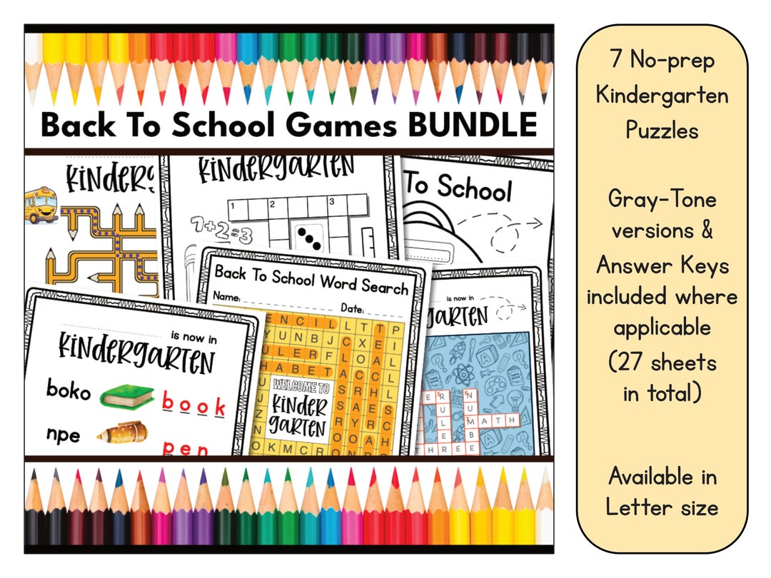 Kindergarten Back to School Games BUNDLE - 3 Word Search Puzzles, 2 ...