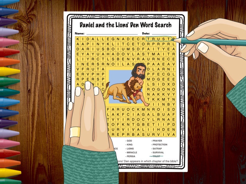 Daniel and the Lions' Den Word Search Bible Puzzle Worksheet Printable ...