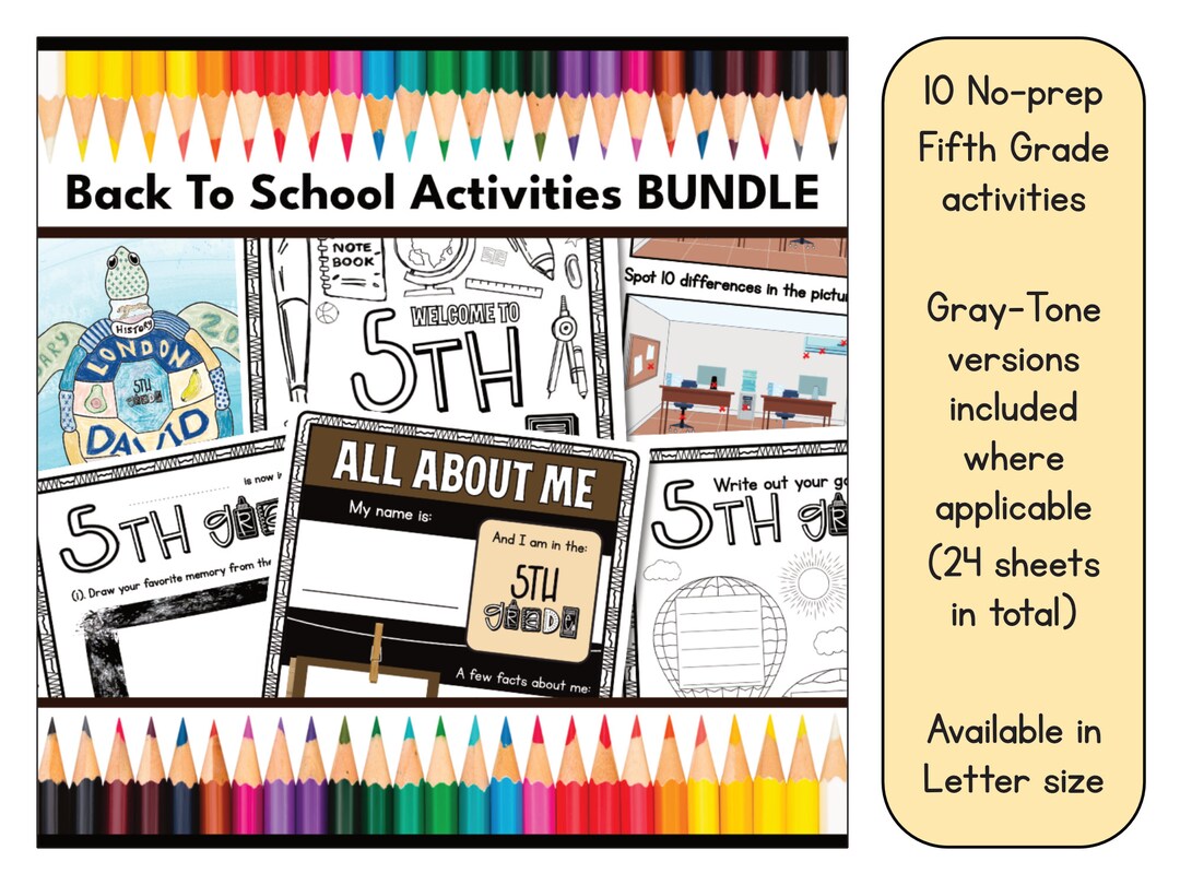 5th Grade Back to School Activities BUNDLE - 10 Fifth Grade Coloring ...