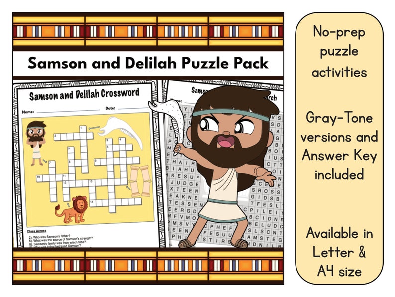 Samson and Delilah Word Search and Crossword Puzzle Activity Pack ...