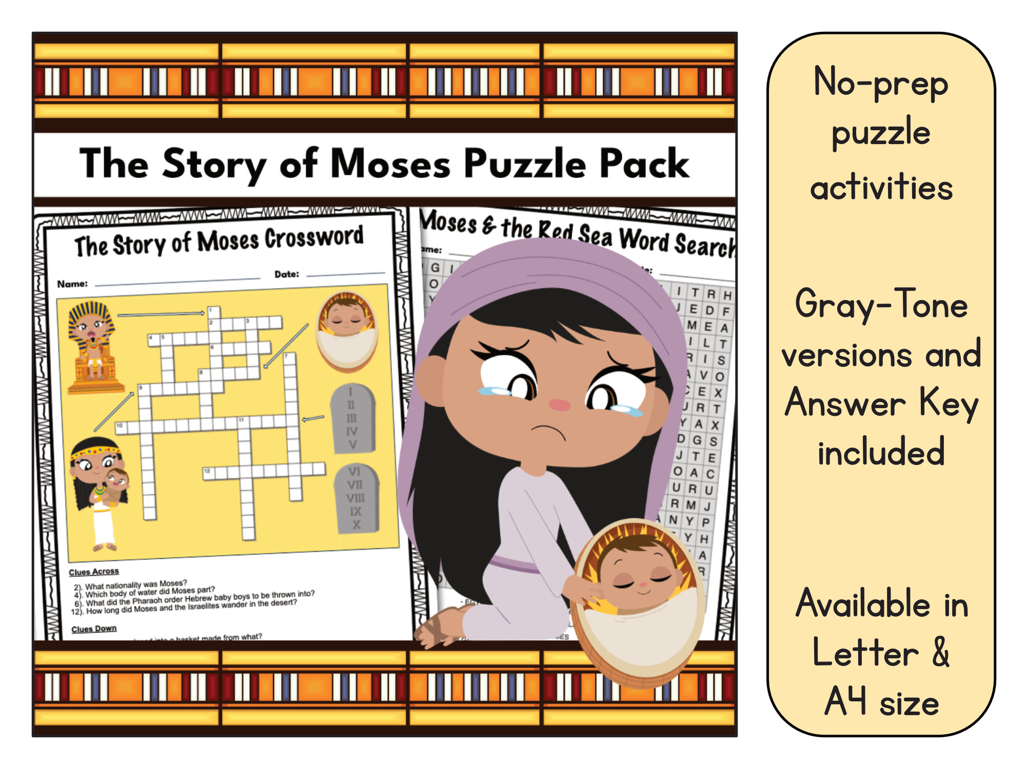 The Story of Moses Word Search and Crossword Puzzle Activity Pack ...