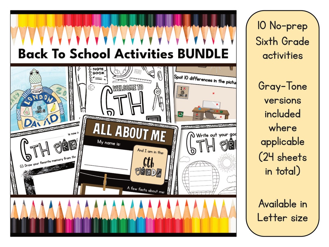 6th Grade Back to School Activities BUNDLE - 10 Sixth Grade Coloring ...