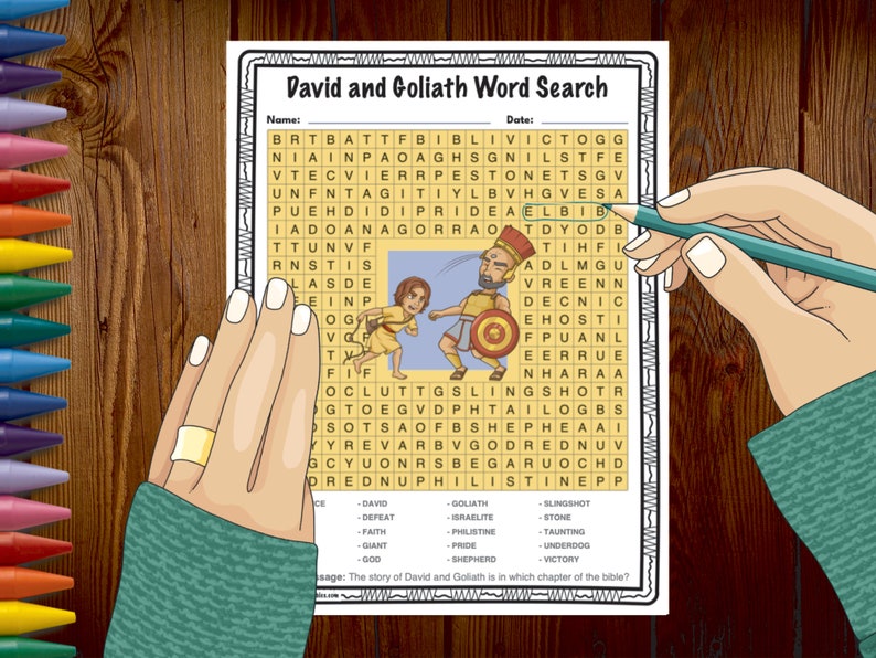 David and Goliath Word Search and Crossword Puzzle Activity Pack - Etsy