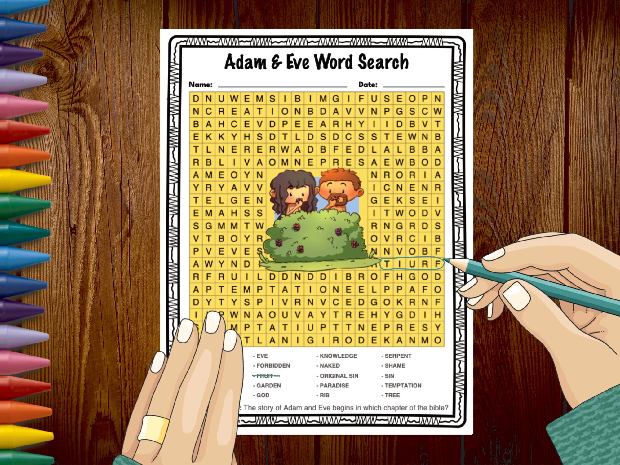Adam and Eve Word Search Bible Puzzle Activity Worksheet Answer Key ...