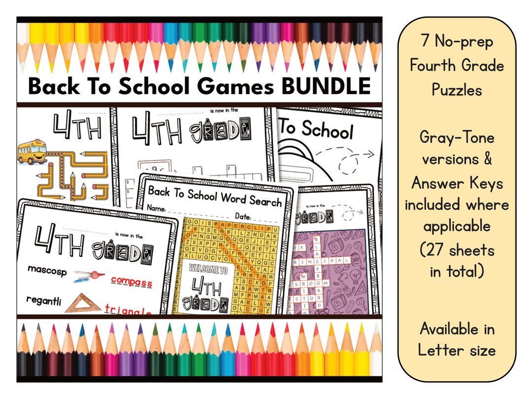 4th Grade Back to School Games BUNDLE - 3 X Word Search Puzzles, 2 X ...