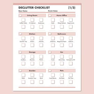 Declutter Checklist (A4, A5, US Letter 8.5 X 11.5 and Classic 7 X 9.25 ...