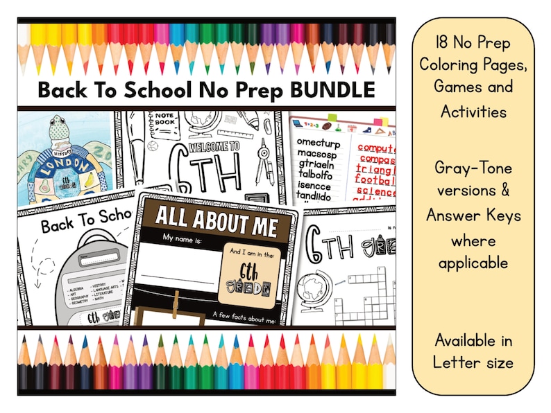6th Grade Back to School Complete BUNDLE - 18 X No Prep Games, Puzzles ...