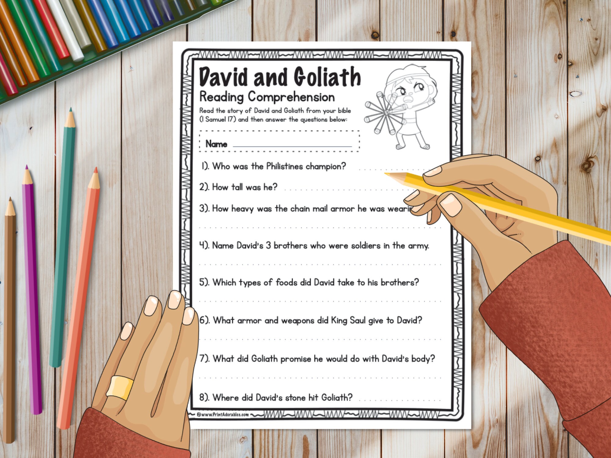 David and Goliath Activity Worksheets - Bible Printable in US Letter (8 ...