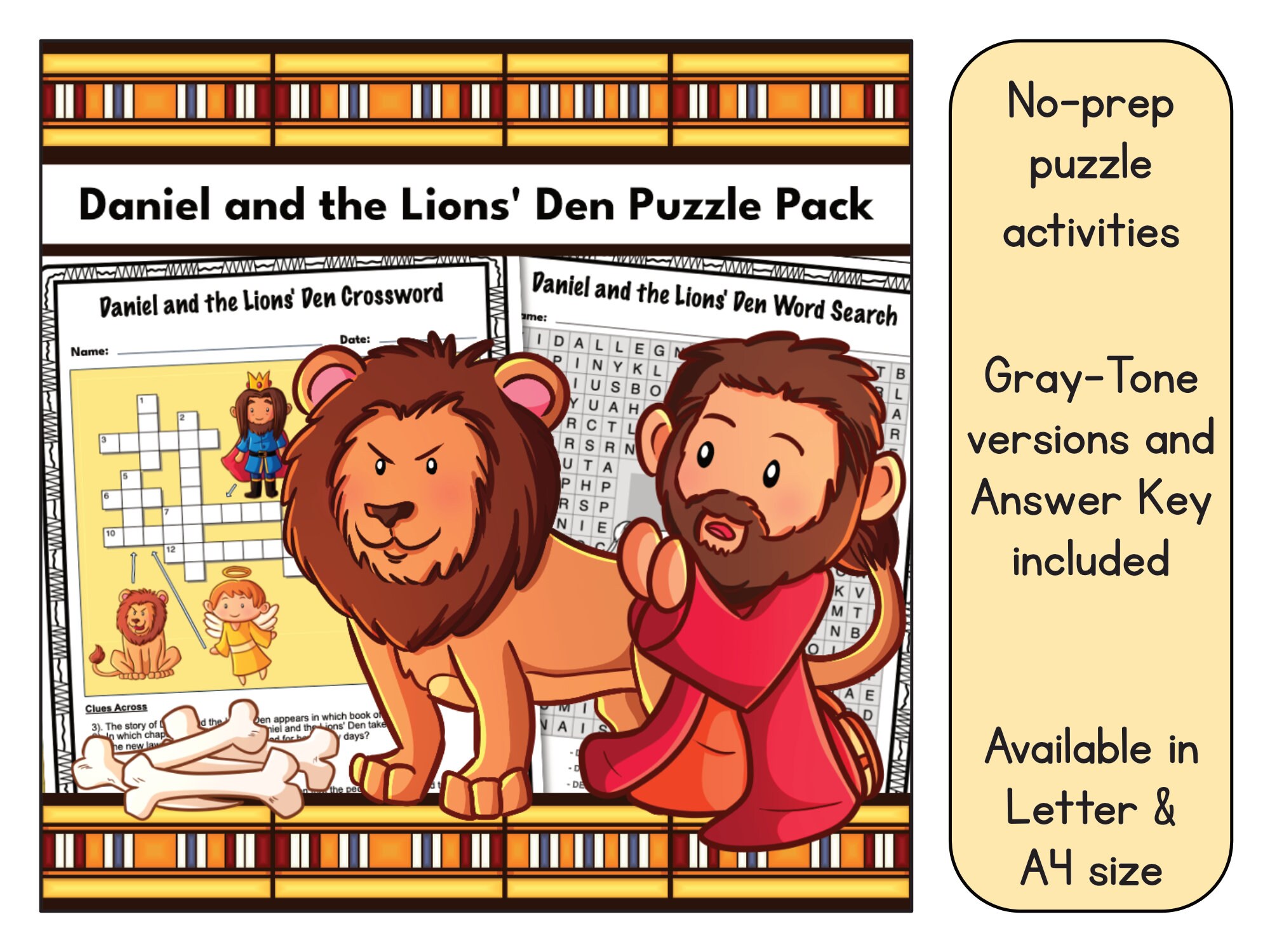 Daniel & the Lions' Den Word Search and Crossword Puzzle Activity Pack ...