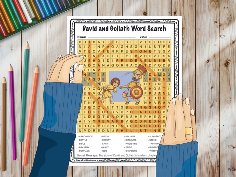 David and Goliath Word Search and Crossword Puzzle Activity Pack - Etsy