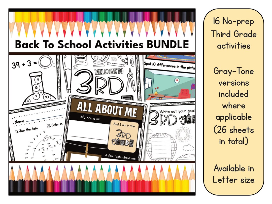 3rd Grade Back to School Activities BUNDLE - 16 Third Grade Coloring ...