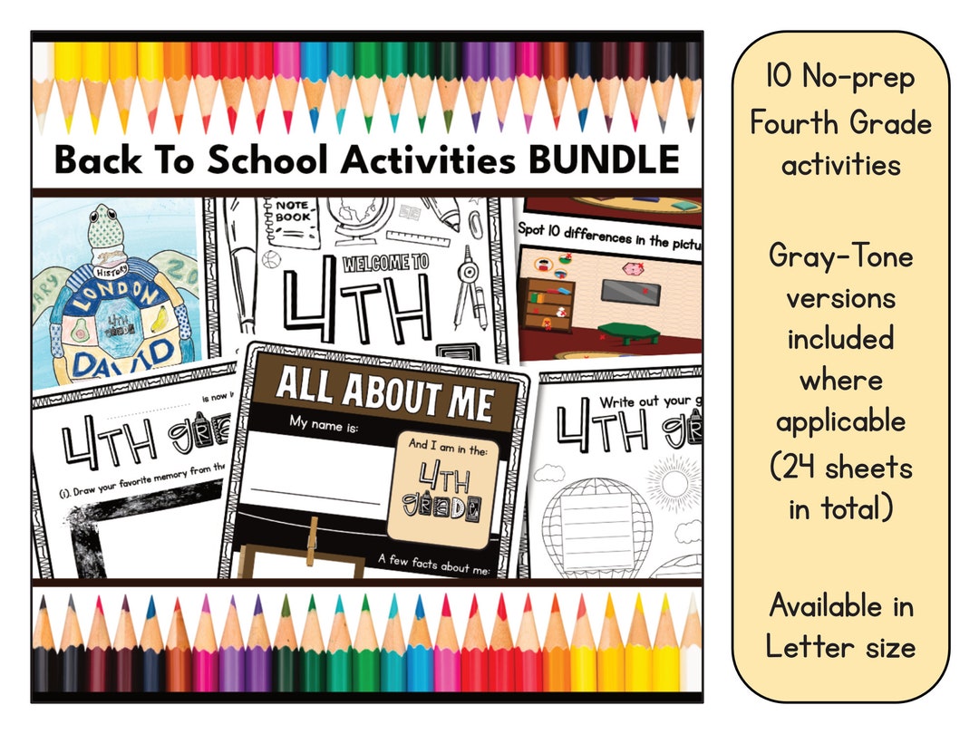 4th Grade Back to School Activities BUNDLE - 10 Fourth Grade Coloring ...
