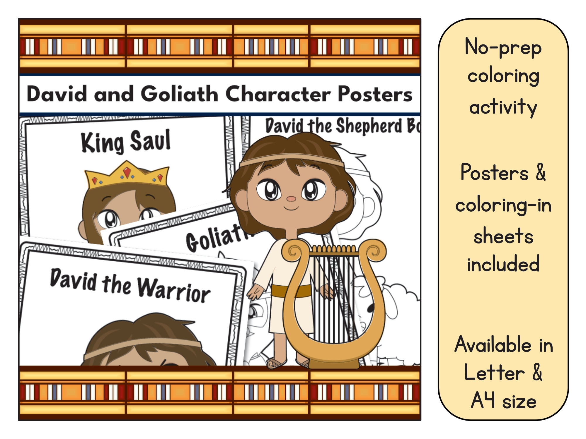 David and Goliath Character Posters and Coloring-in Activity Sheets - Etsy