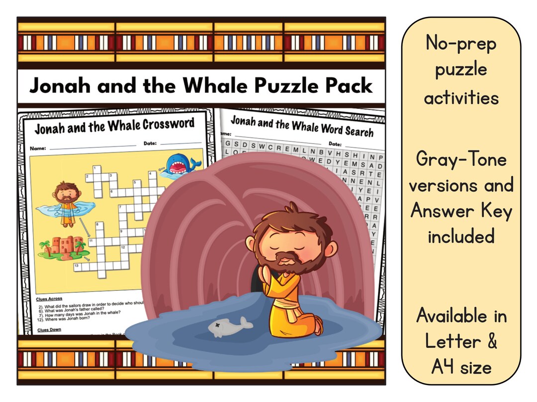 Jonah and the Whale Word Search and Crossword Puzzle Activity Pack ...