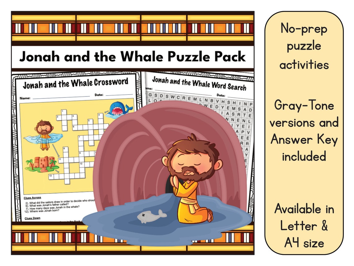 Jonah and the Whale Word Search and Crossword Puzzle Activity Pack ...