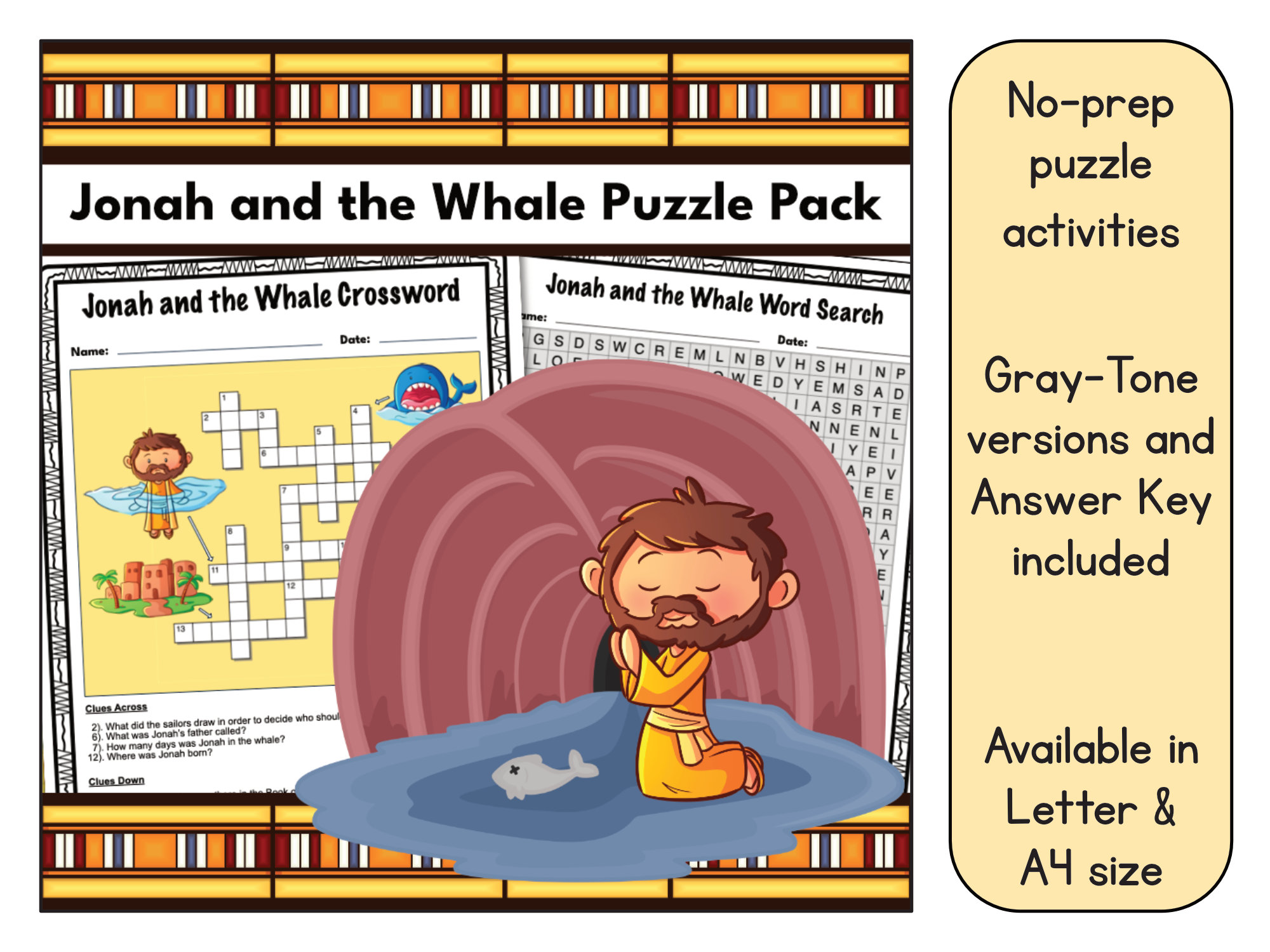 Jonah and the Whale Word Search and Crossword Puzzle Activity Pack ...