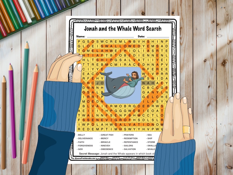Jonah and the Whale Word Search Bible Puzzle Worksheet Printable ...