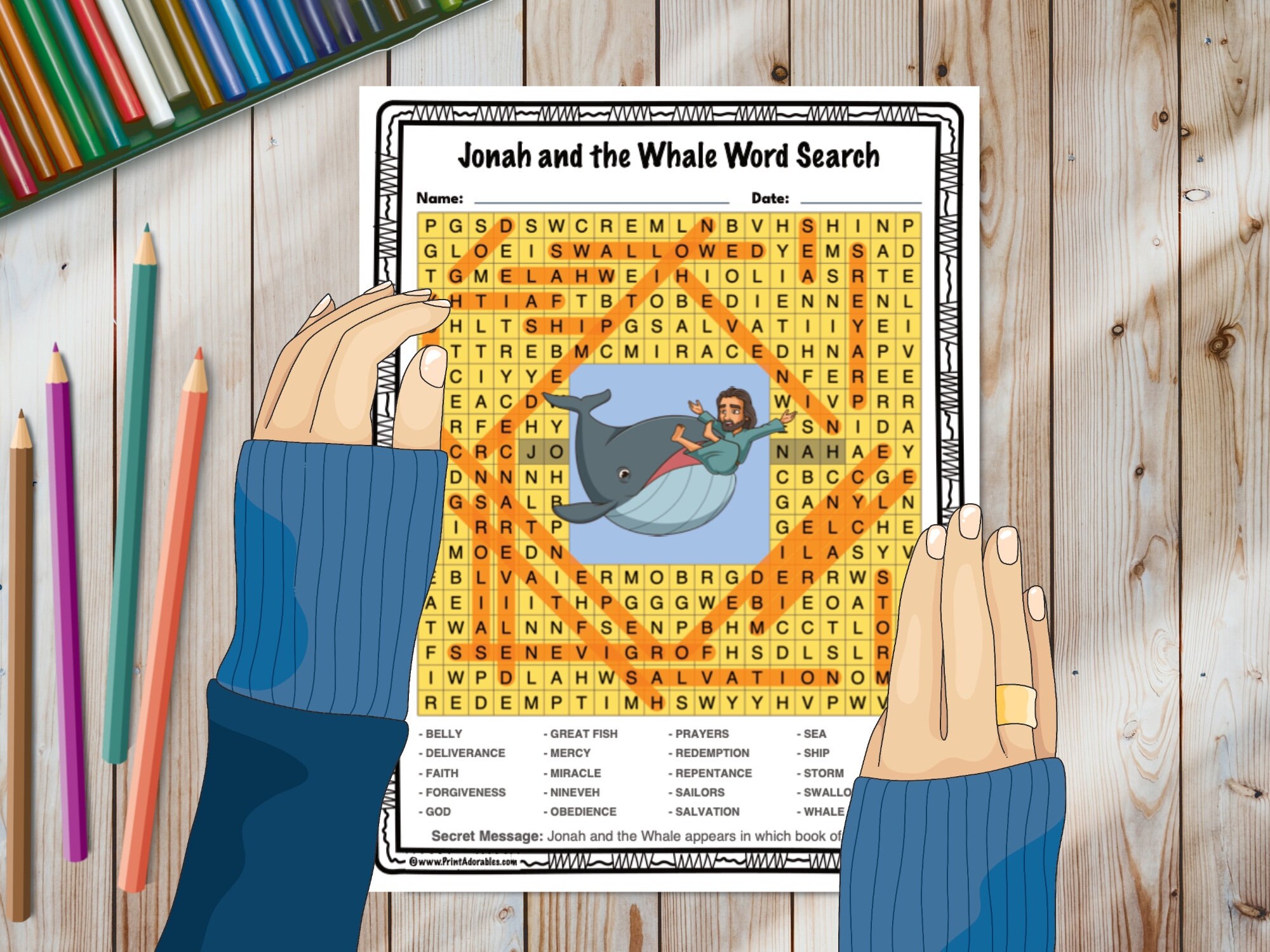 Jonah and the Whale Word Search Bible Puzzle Worksheet Printable ...
