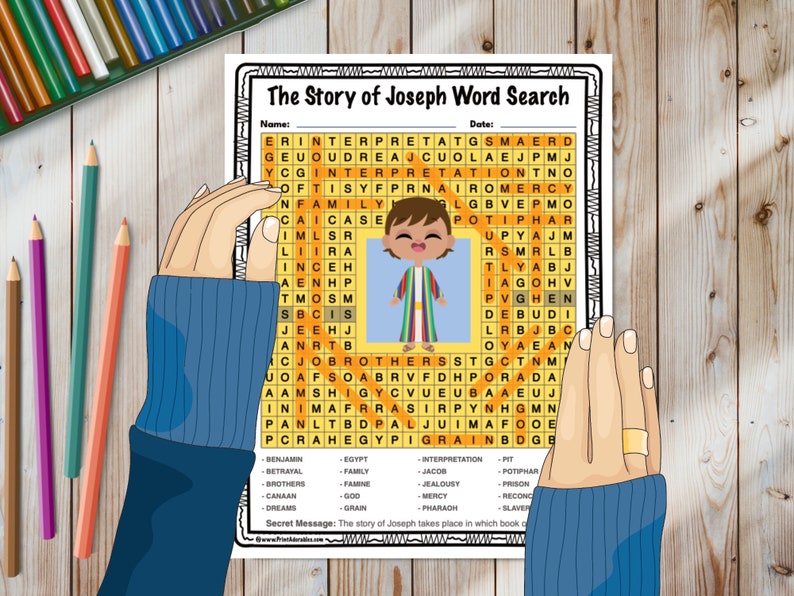 The Story of Joseph Word Search Bible Puzzle Worksheet Printable ...