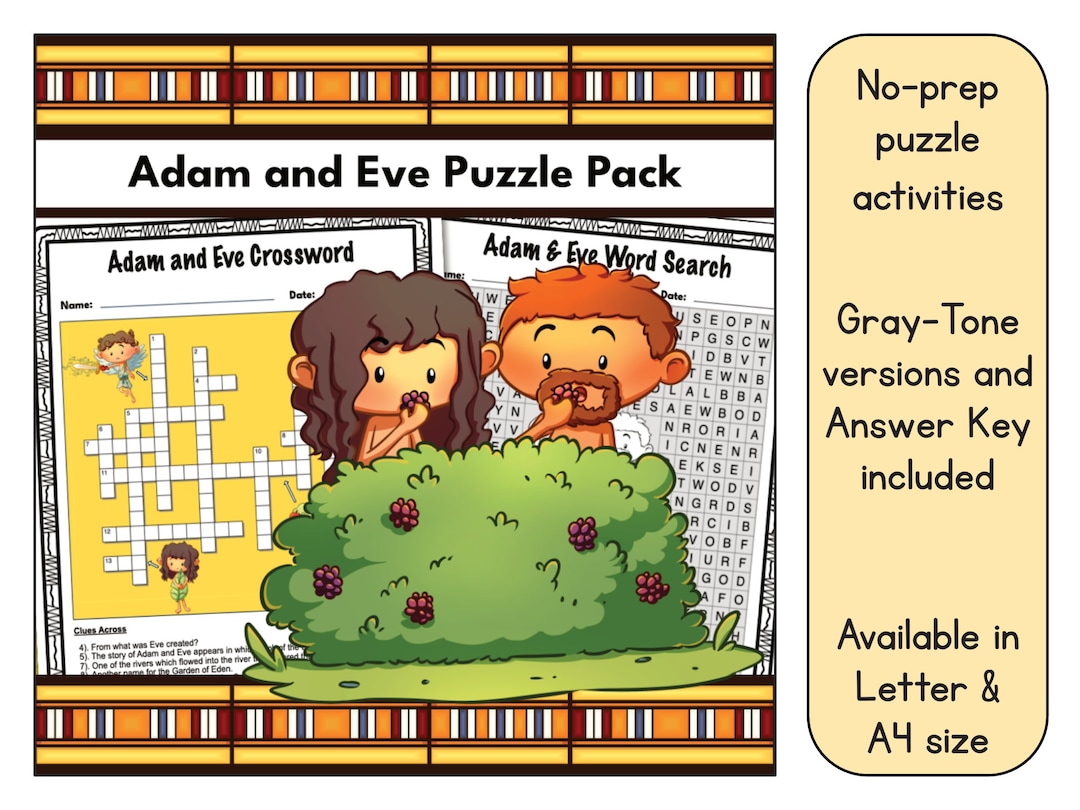Adam and Eve Word Search and Crossword Puzzle Activity Pack Answer Key ...