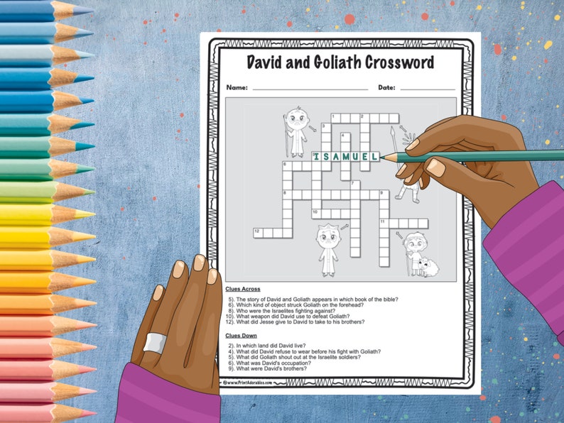 David and Goliath Crossword Puzzle Printable - Answer Key Included ...