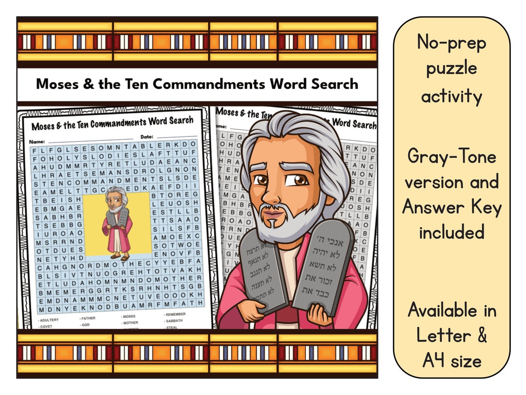 Moses and the Ten Commandments Word Search Bible Puzzle Worksheet ...