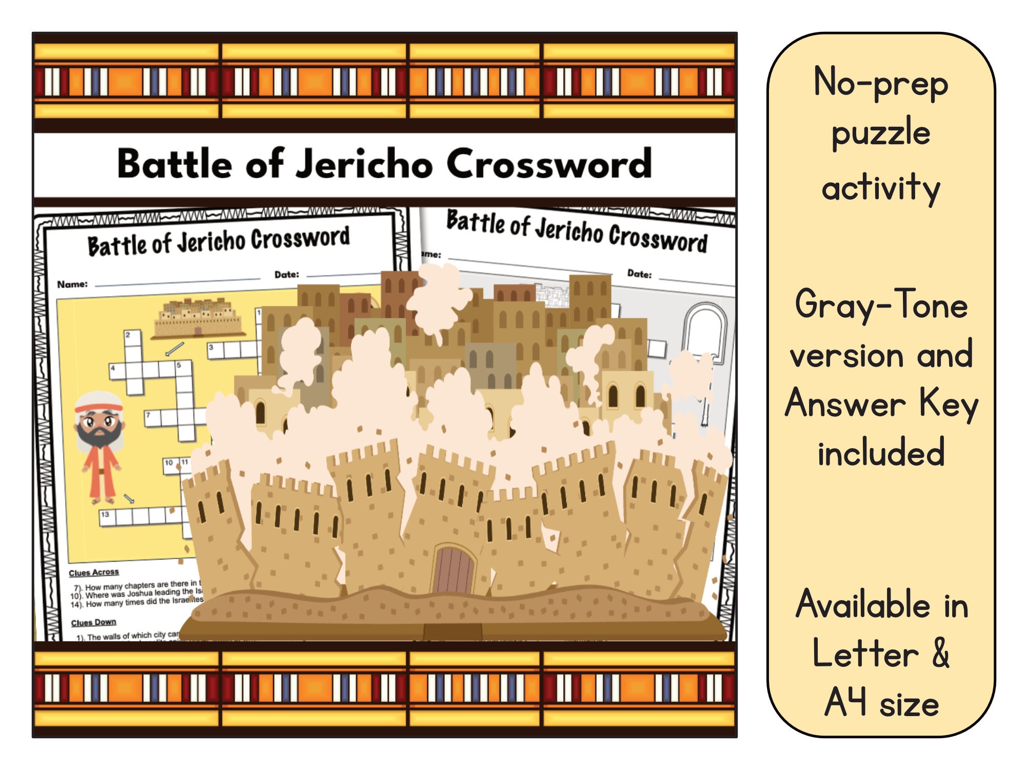 Joshua and the Battle of Jericho Crossword Puzzle Printable - Answer ...