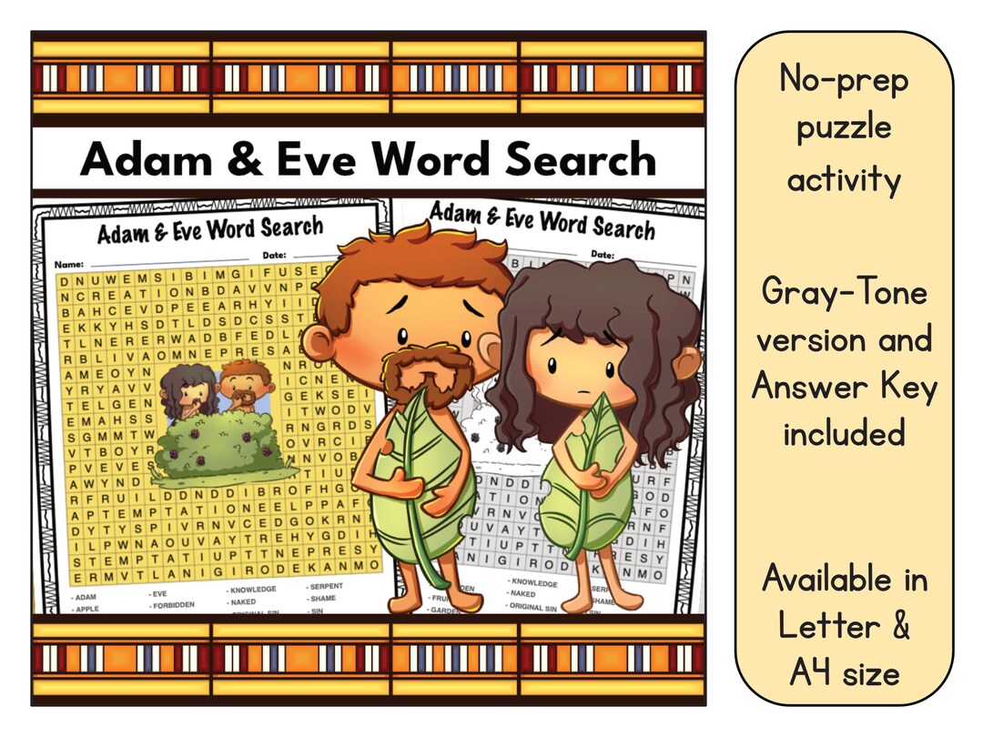 Adam and Eve Word Search Bible Puzzle Activity Worksheet - Answer Key ...