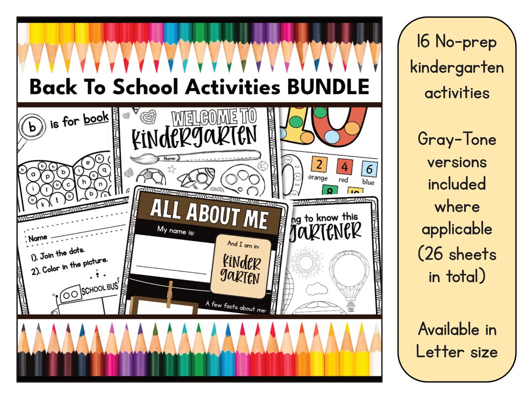 Kindergarten Back to School Activities BUNDLE - 16 No Prep Coloring ...