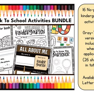 Kindergarten Back to School Activities BUNDLE - 16 No Prep Coloring ...