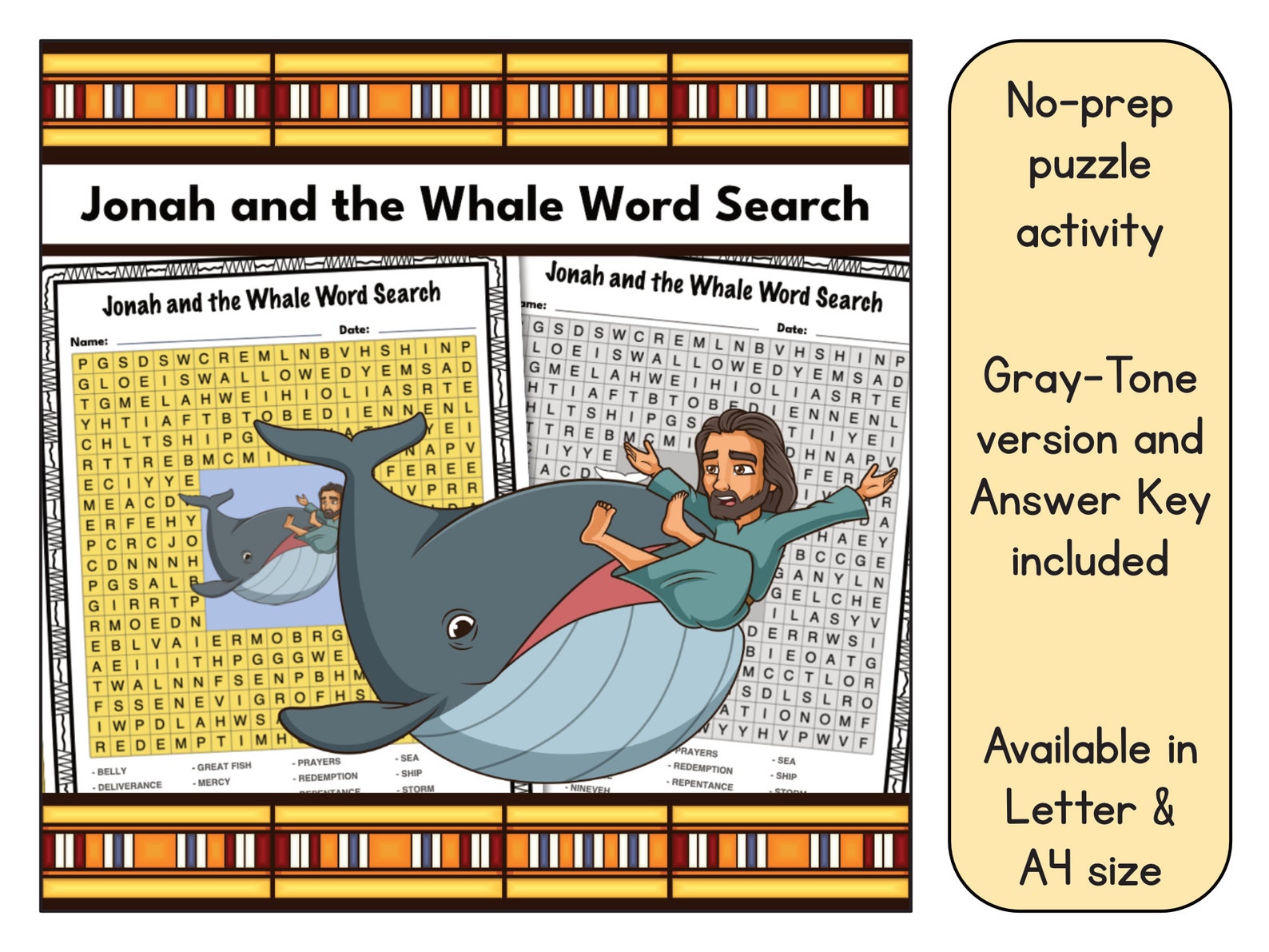Jonah and the Whale Word Search Bible Puzzle Worksheet Printable ...