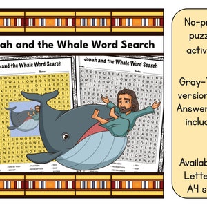 Jonah and the Whale Word Search Bible Puzzle Worksheet Printable ...