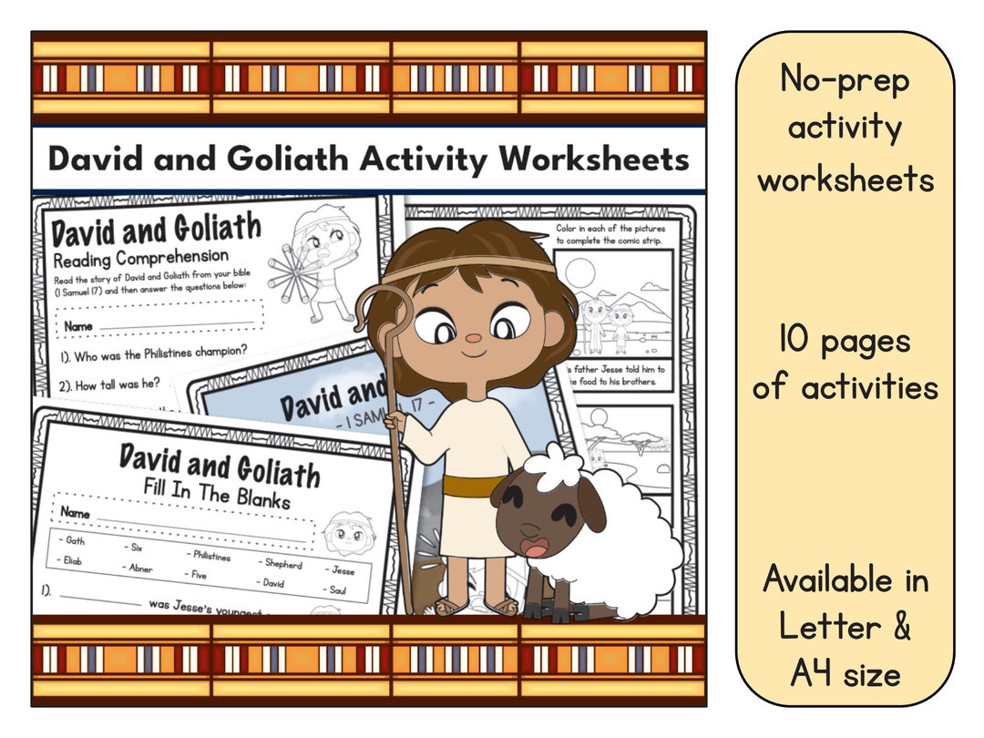 David and Goliath Activity Worksheets - Bible Printable in US Letter (8 ...