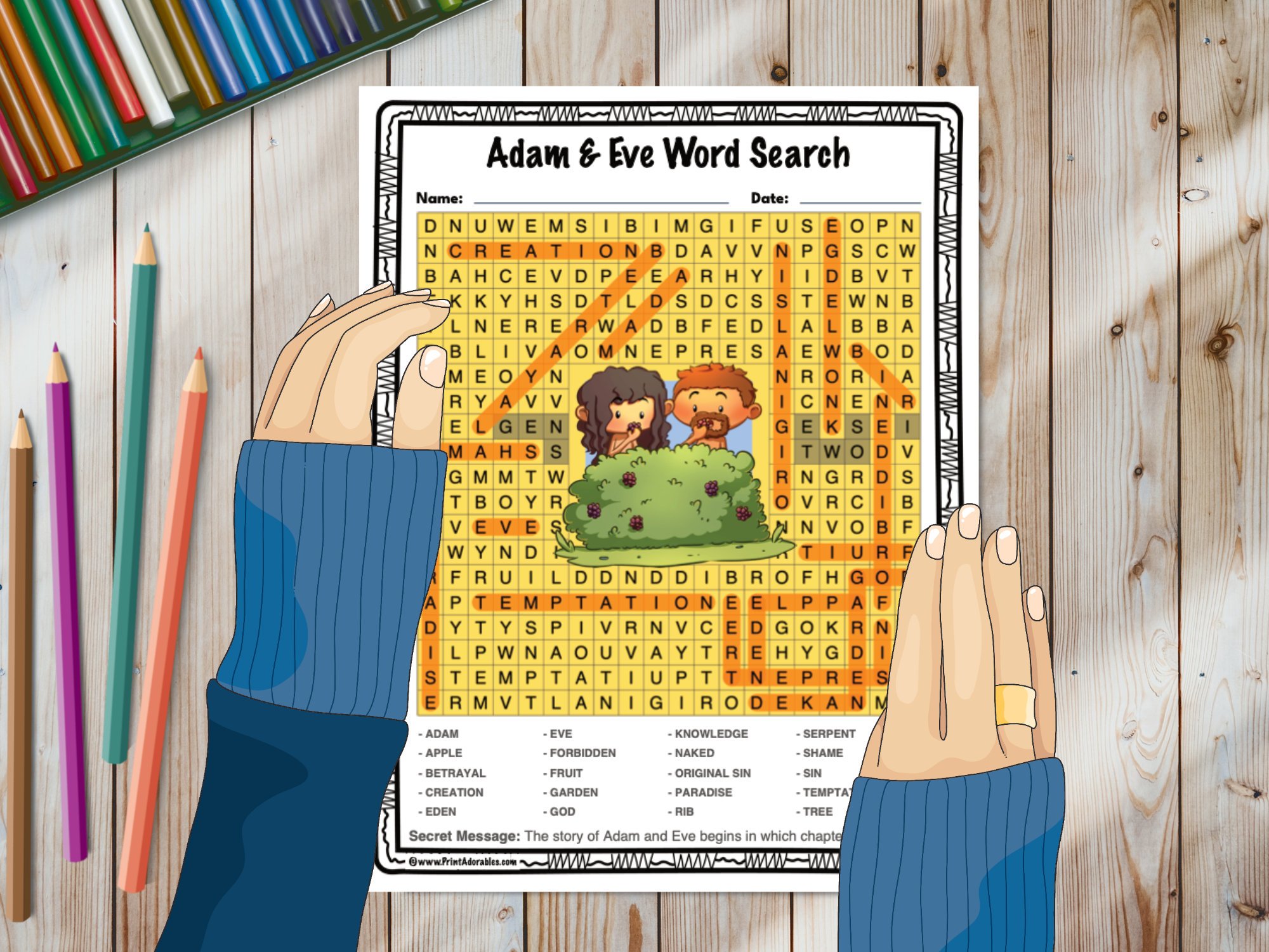 Adam and Eve Word Search Bible Puzzle Activity Worksheet Answer Key ...
