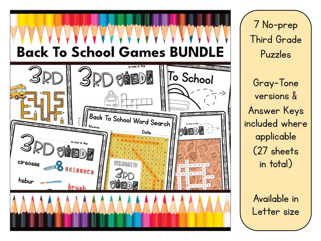 3rd Grade Back to School Games BUNDLE - 3 X Word Search Puzzles, 2 X ...