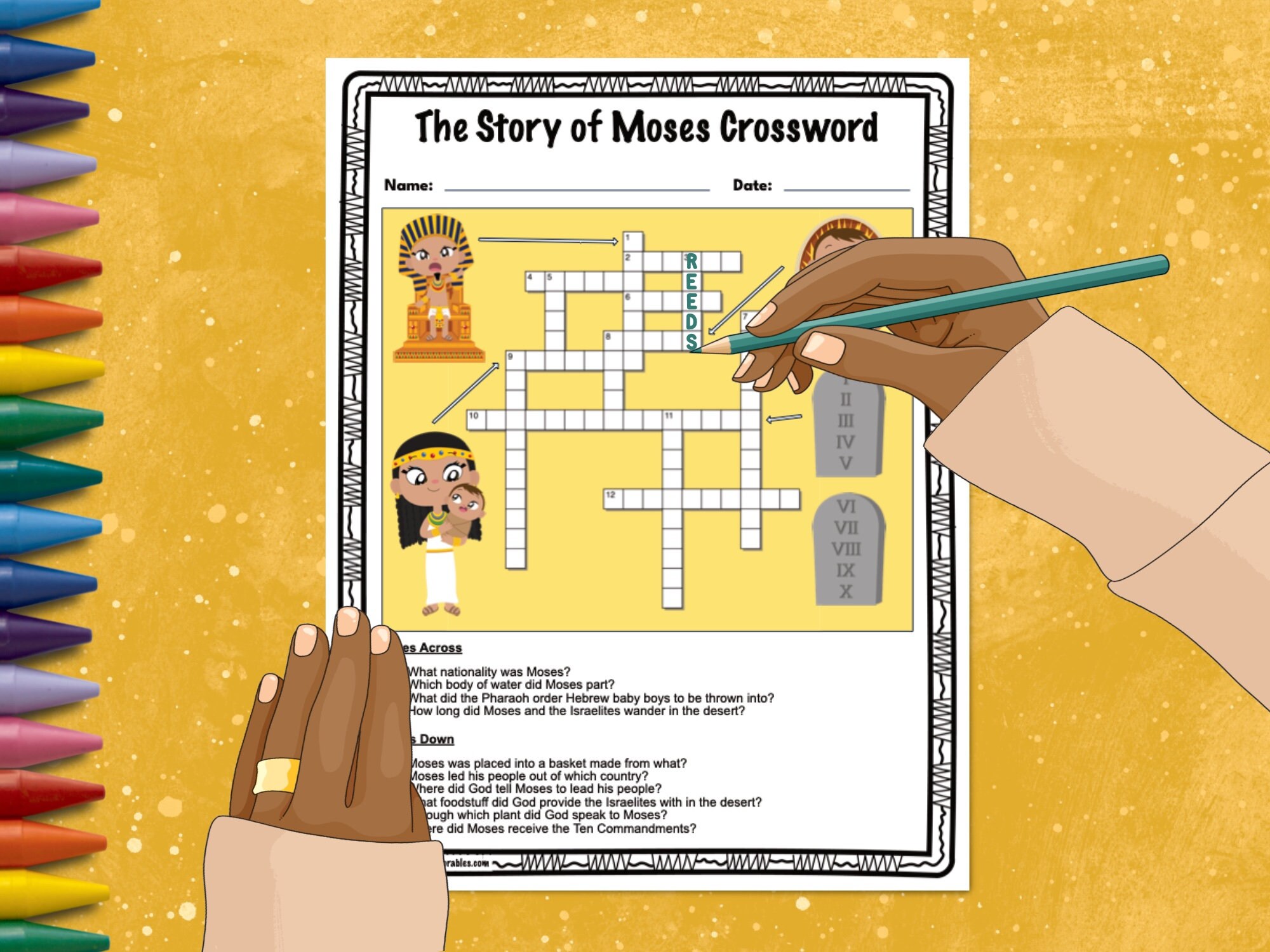 The Story of Moses Crossword Puzzle Printable - Answer Key Included ...