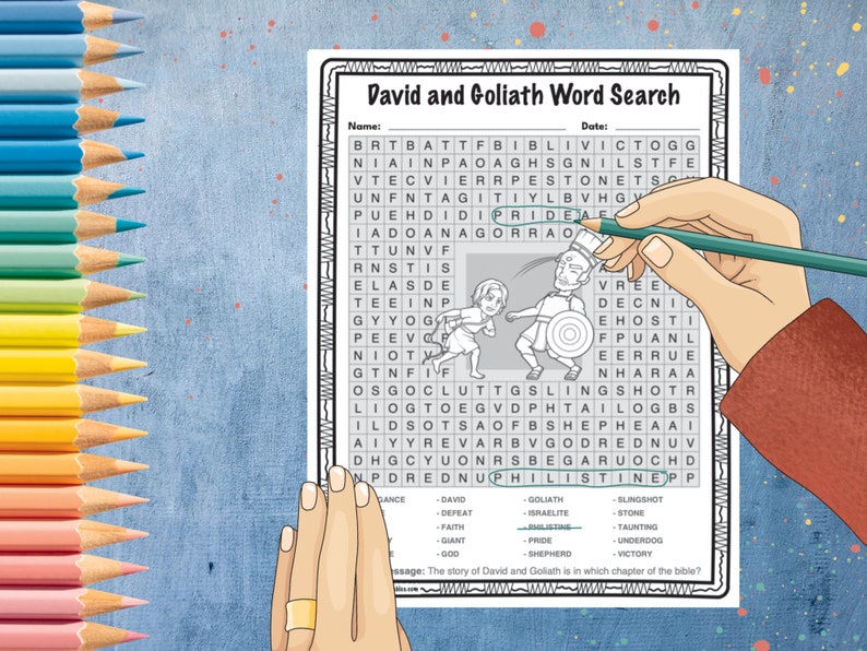 David and Goliath Word Search and Crossword Puzzle Activity Pack - Etsy