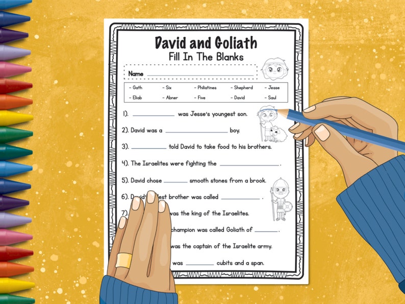 David and Goliath Activity Worksheets - Bible Printable in US Letter (8 ...