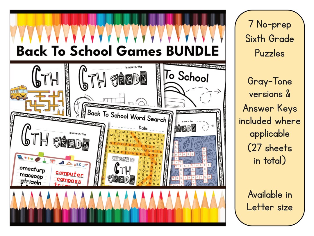 6th Grade Back to School Games BUNDLE - 3 X Word Search Puzzles, 2 X ...