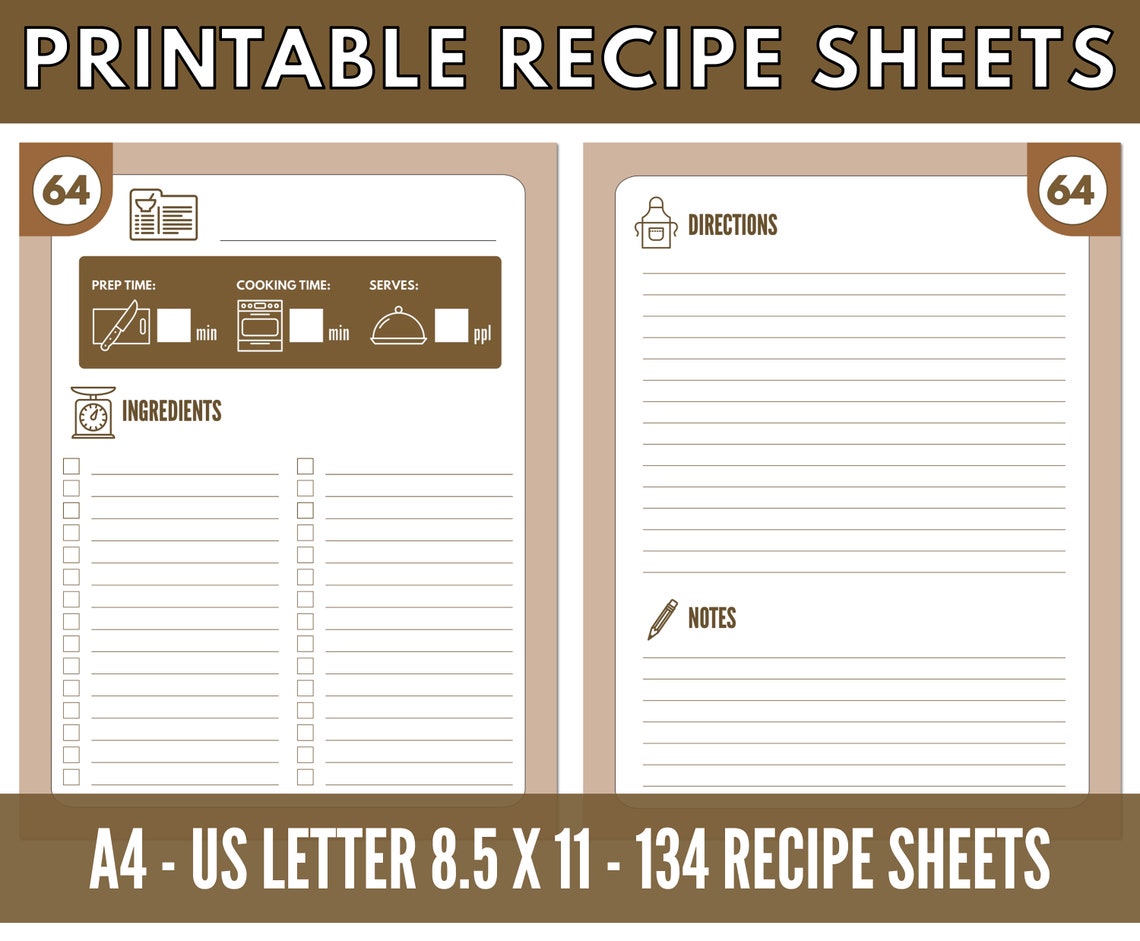 Printable Recipes 134 Recipe Sheets A4 / US Letter - Etsy