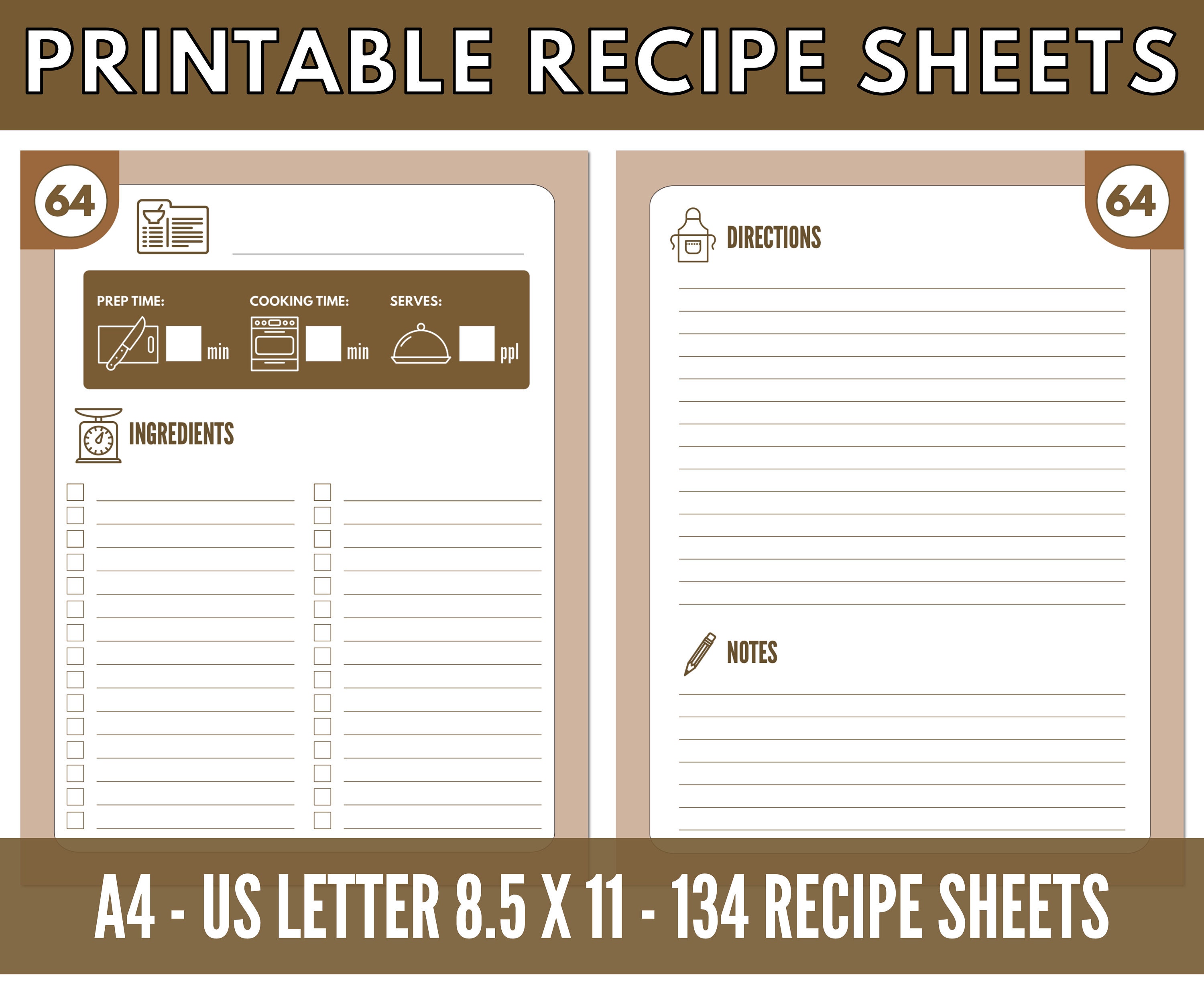 Printable Recipes - 134 Recipe Sheets (A4 / US Letter) - Etsy