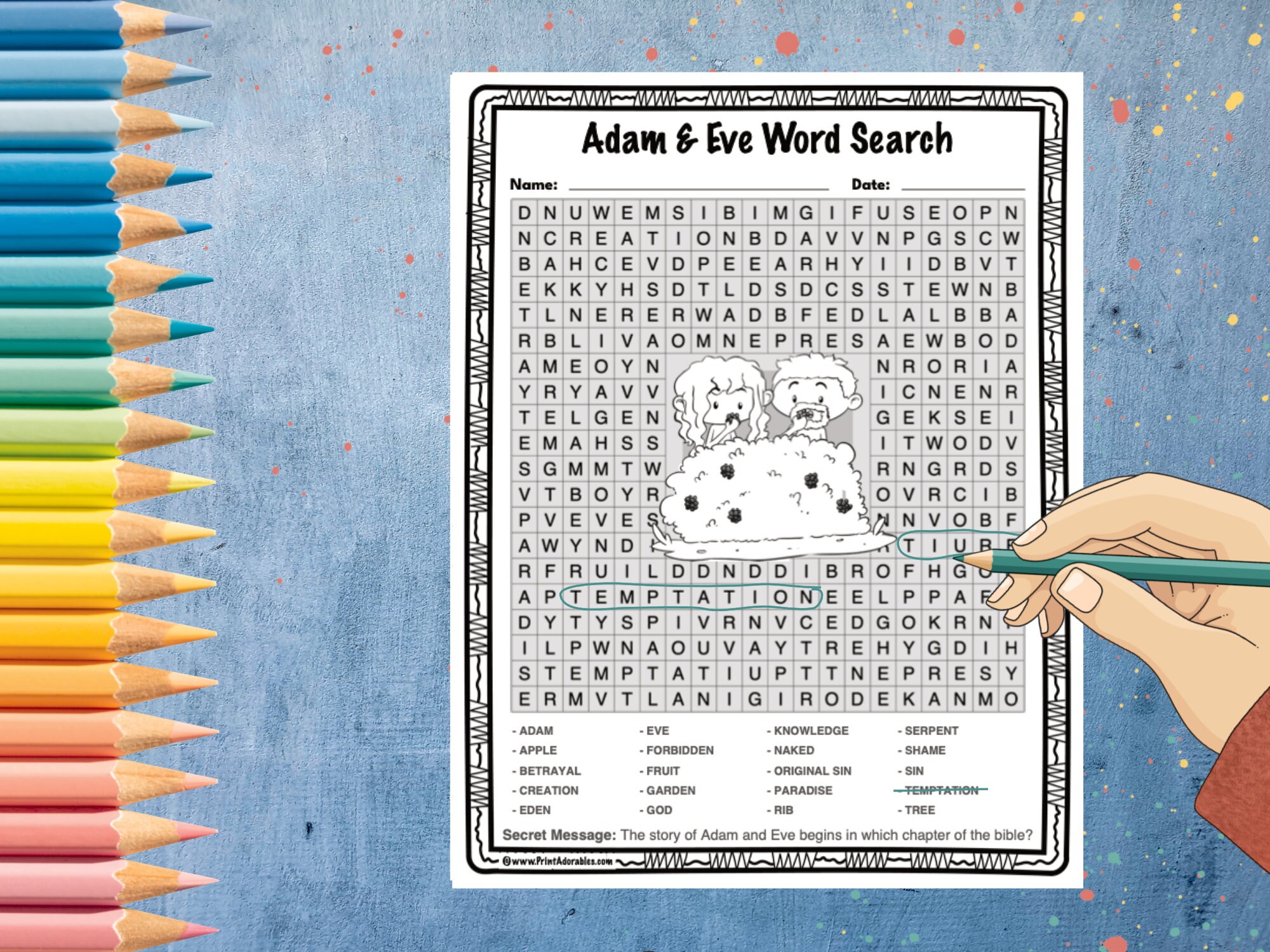 Adam and Eve Word Search Bible Puzzle Activity Worksheet - Answer Key ...
