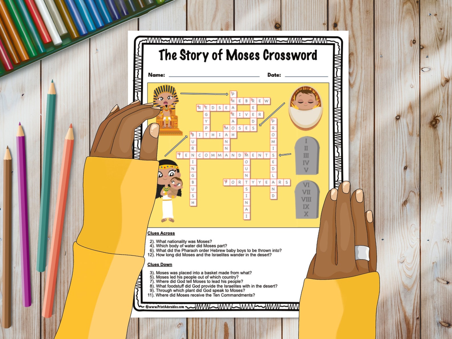 The Story of Moses Crossword Puzzle Printable - Answer Key Included ...