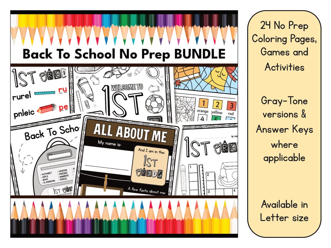 1st Grade Back to School Complete BUNDLE - 24 X No Prep Games, Puzzles ...