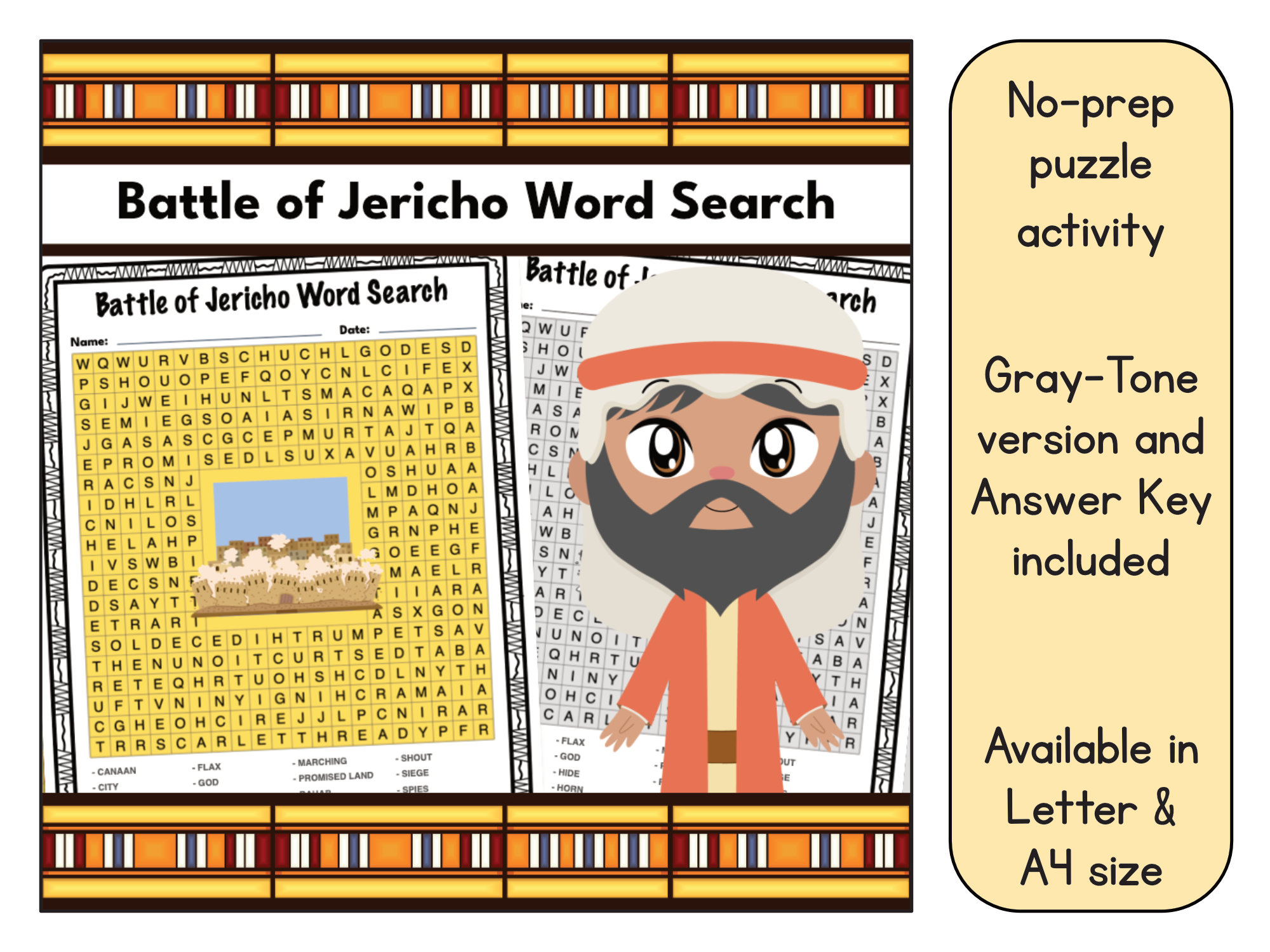 Joshua and the Battle of Jericho Word Search Bible Puzzle Activity ...