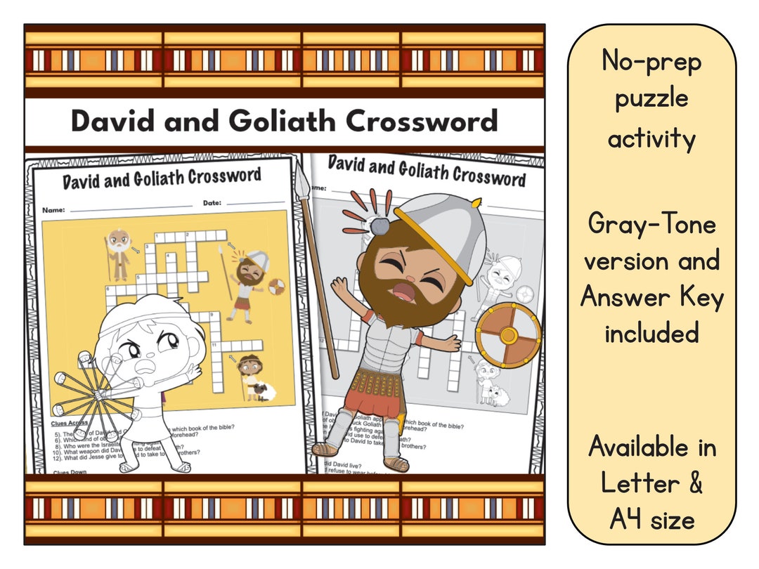 David and Goliath Crossword Puzzle Printable - Answer Key Included ...