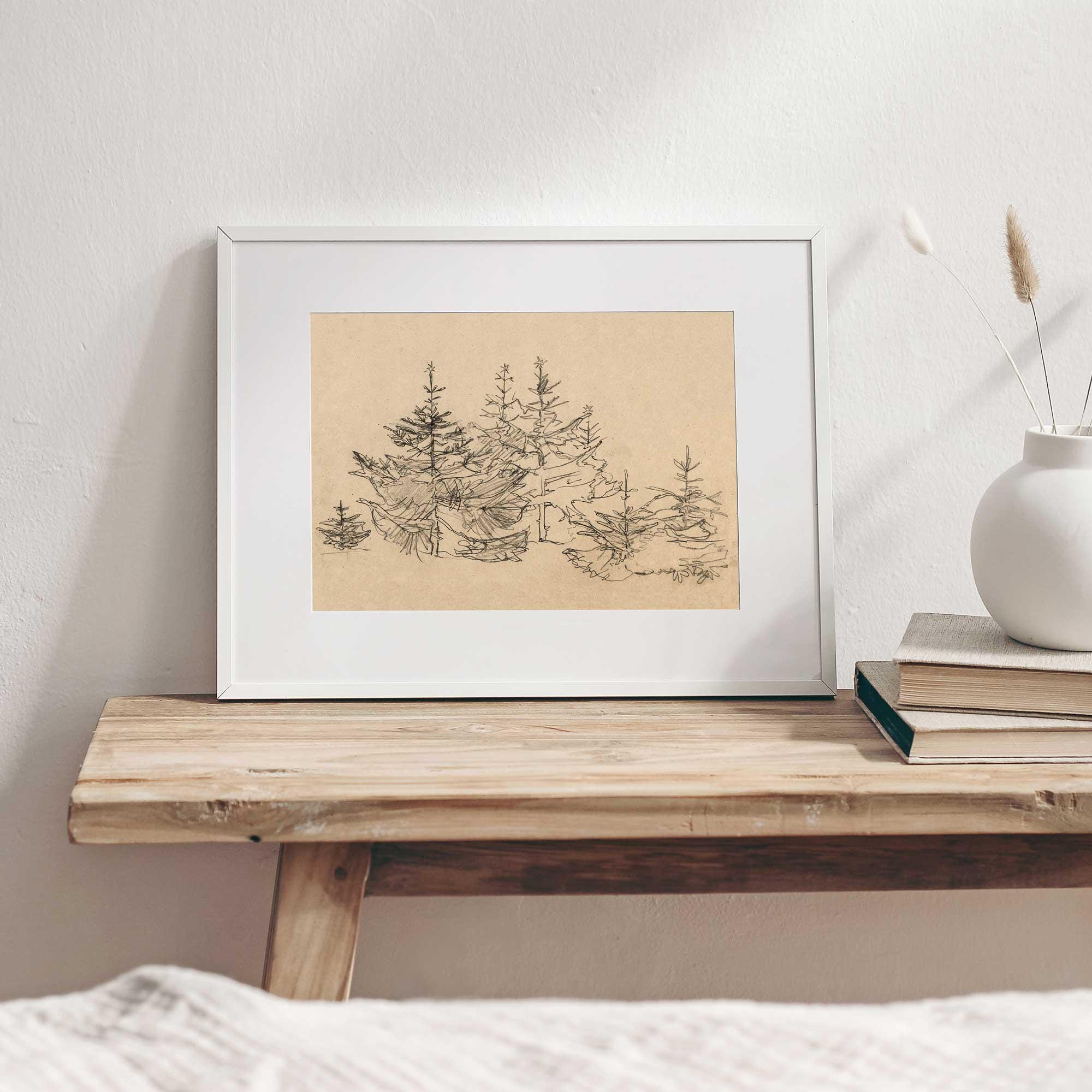 Christmas Pine Tree Sketch: Rustic Holiday Wall Art - Etsy
