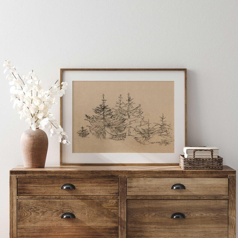 Christmas Pine Tree Sketch: Rustic Holiday Wall Art - Etsy